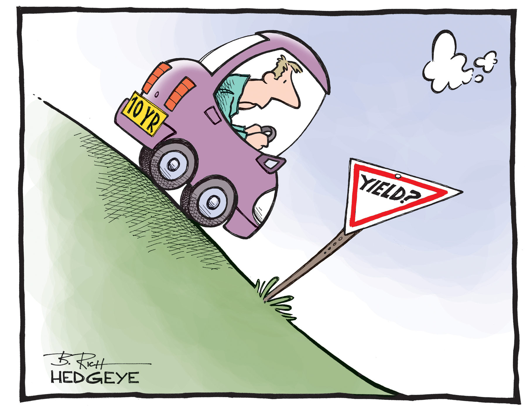 US Treasury yield crashes to a year-to-date low of 2.42%. Cartoon.