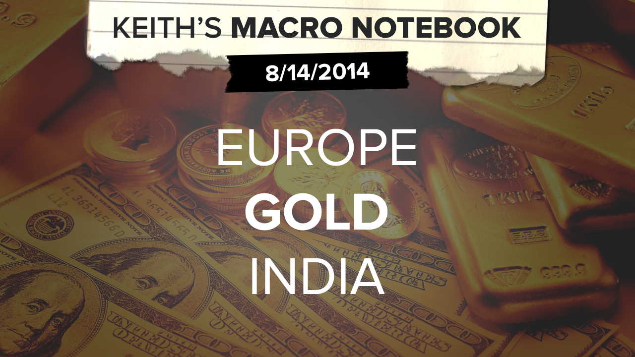Keith's Macro Notebook 8/14: EUROPE GOLD INDIA