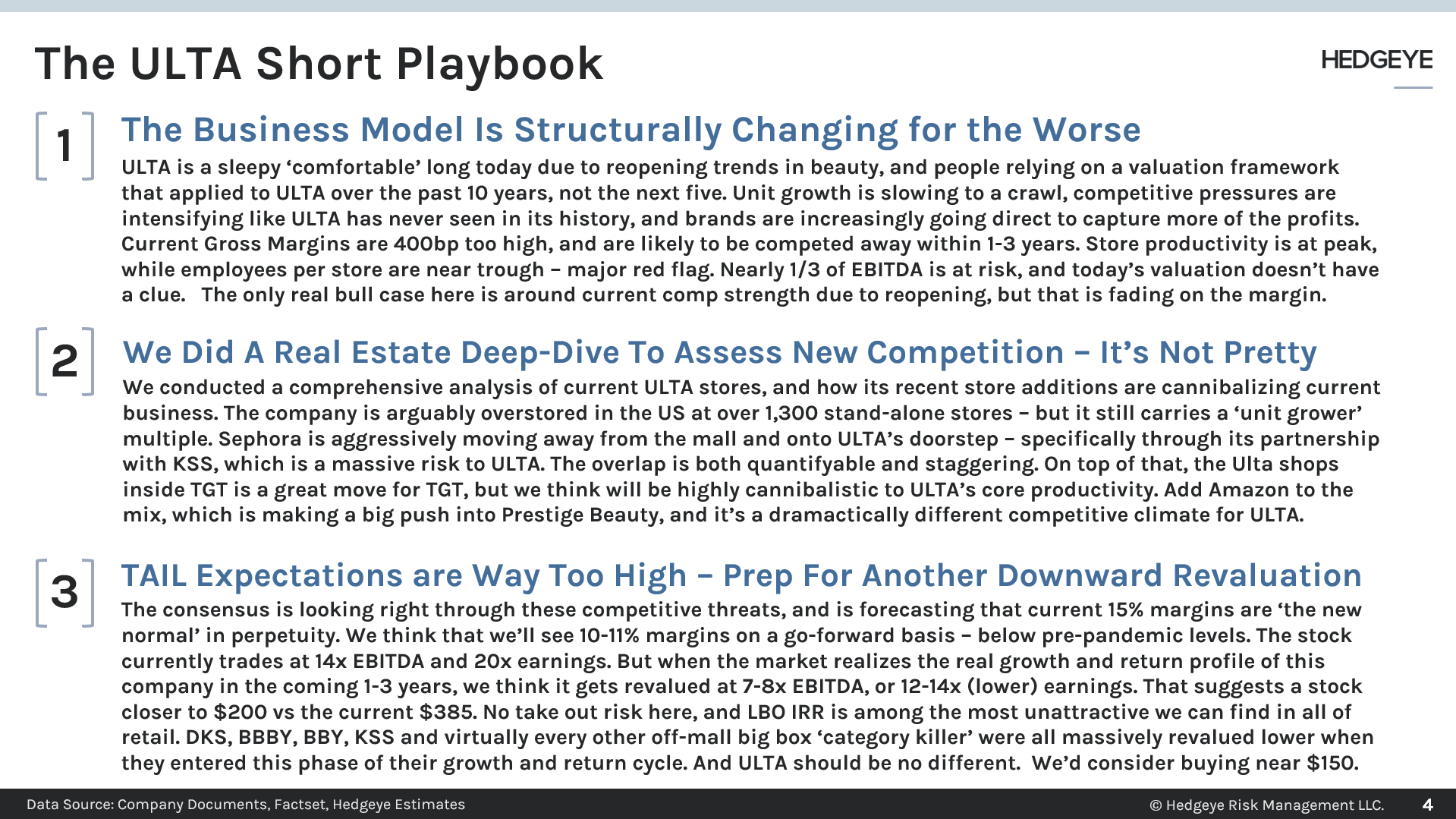 ULTA | Key Conclusions For Tomorrow's Best Idea Short Call